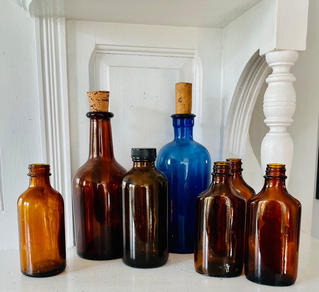 Lot of 7 Vintage Colored Glass Bottles - Etsy