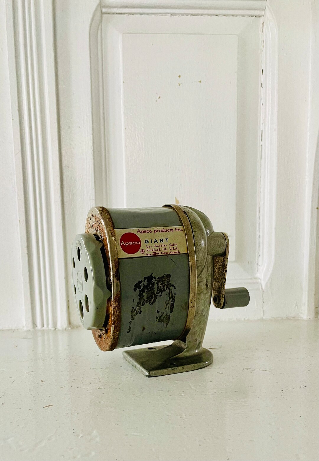 Vintage Giant Pencil Sharpener, Mid Century Green Gray Chrome Desk or ...