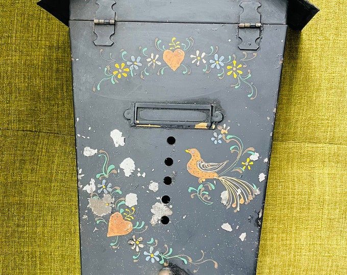 Vintage MCM Tole Black Metal Mailbox, Letterbox - Etsy