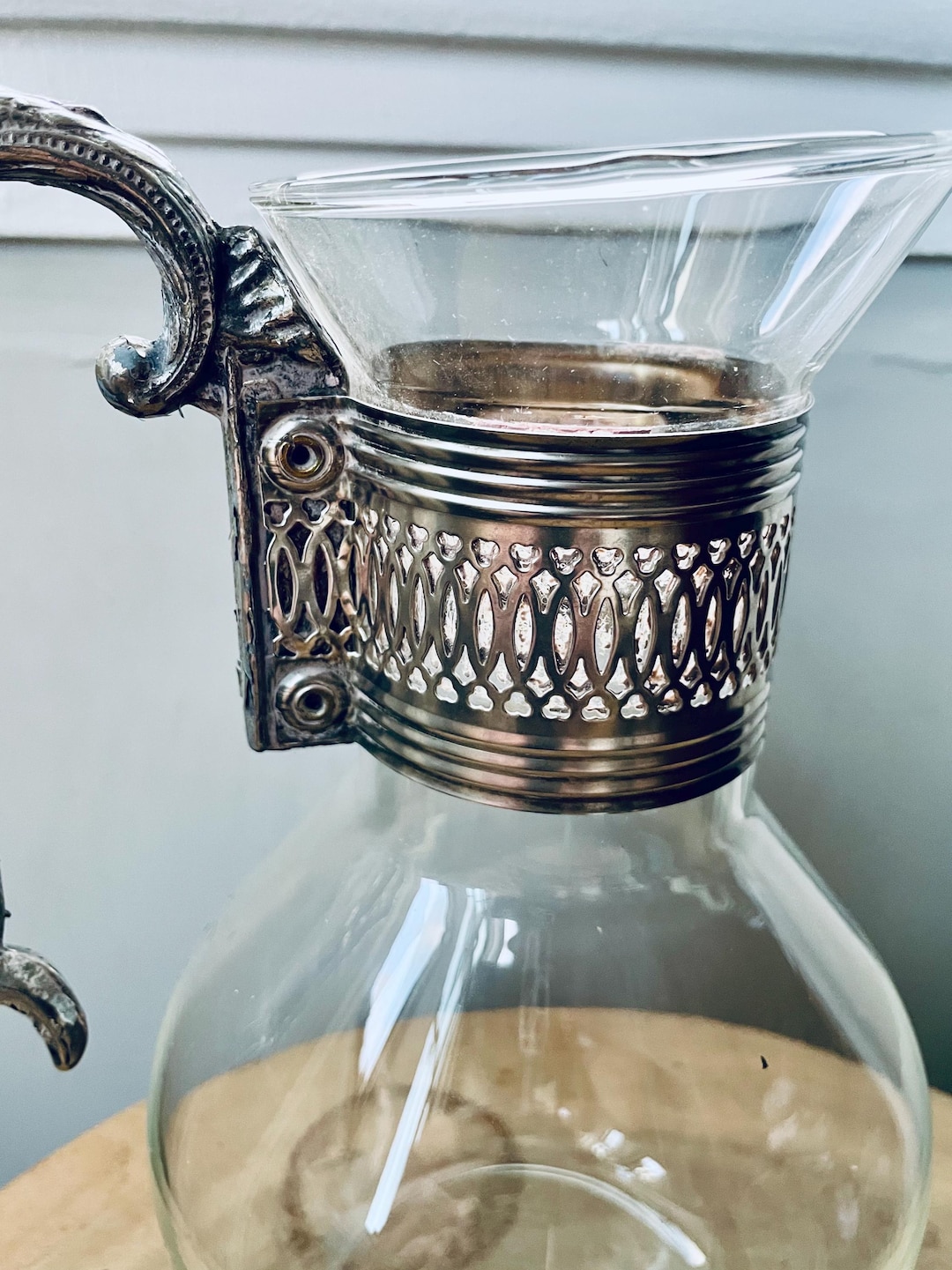 Vintage Glass & Silver Plated Carafe Water Pitcher - Etsy