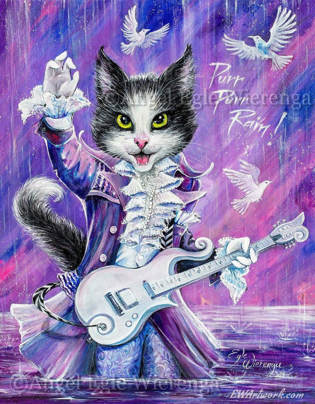 Giclée Prints & CANVASES, "purr Purr Rain", Purple Rain, Prince, Cat ...
