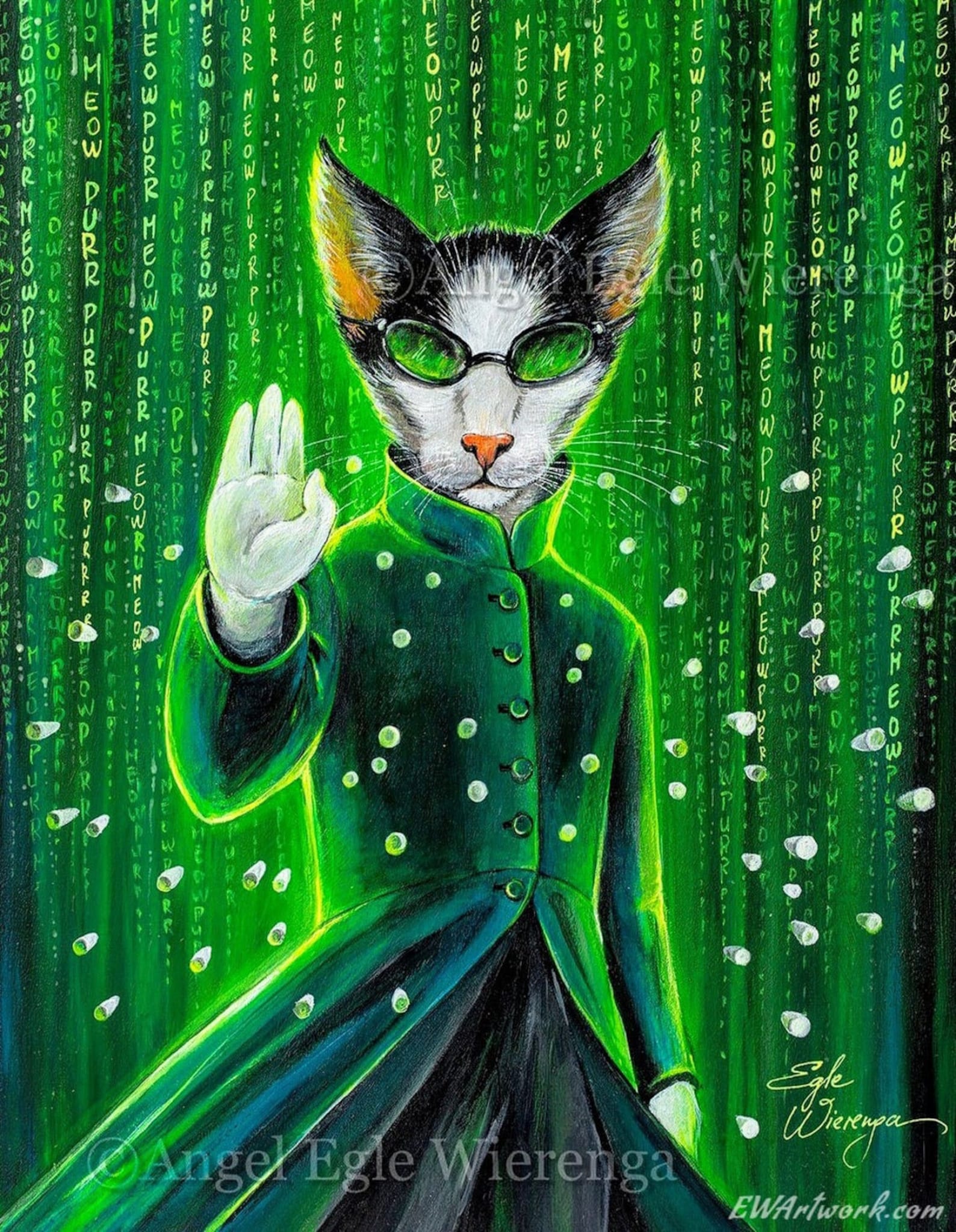 Prints on PAPER/CANVAS Meo Neo Matrix Cat art | Etsy