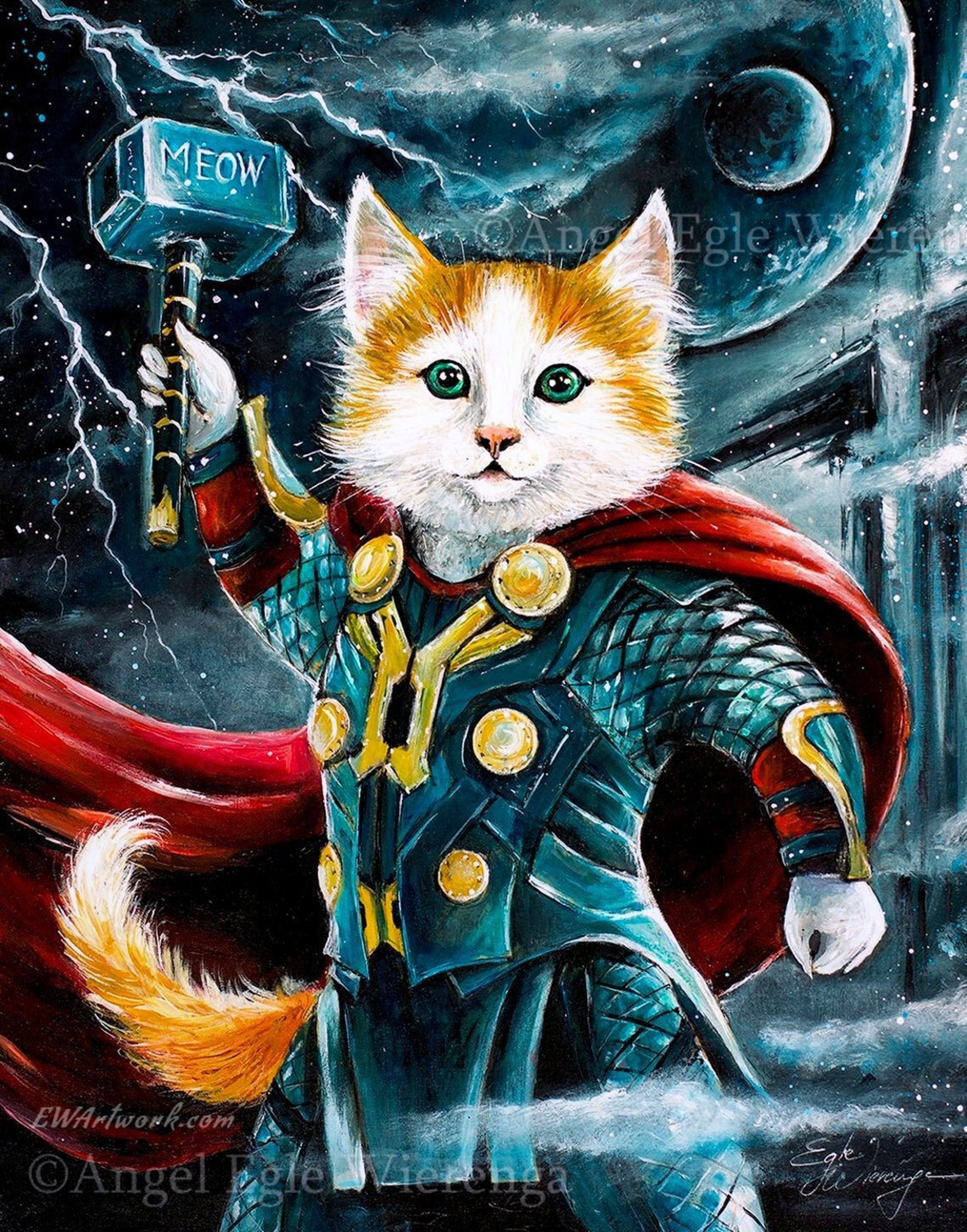 Giclée Prints & CANVASES, "thor Kitty", Superhero Cat, (please Read ...