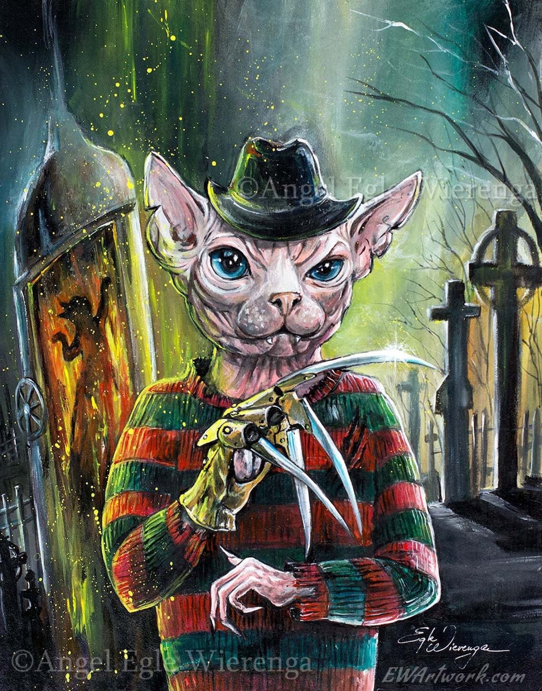 Freddy Kat Giclée Print, Spooky Cat Art, Freddy Krueger - Etsy