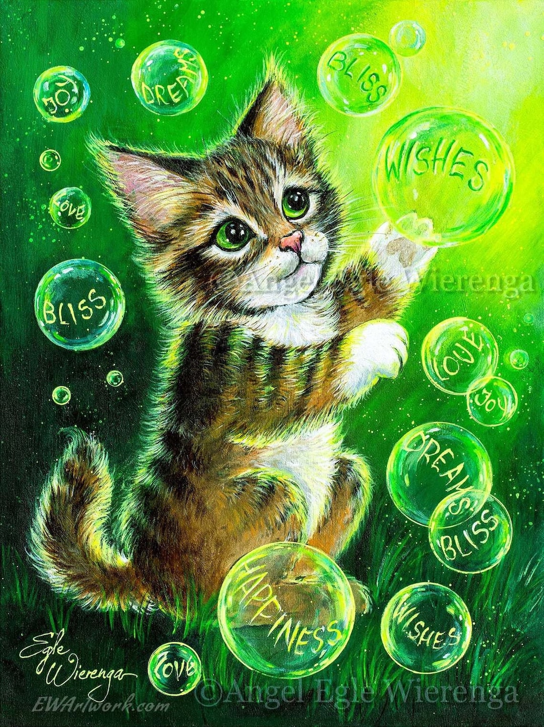 Giclée Prints & CANVASES, "bubbles", Cat With Bubbles, Original Cat Art ...