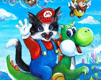 Video Game Cat Art | Etsy