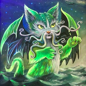 Cthulhu Cat Art Print, Spooky Halloween Wall Decor - Etsy