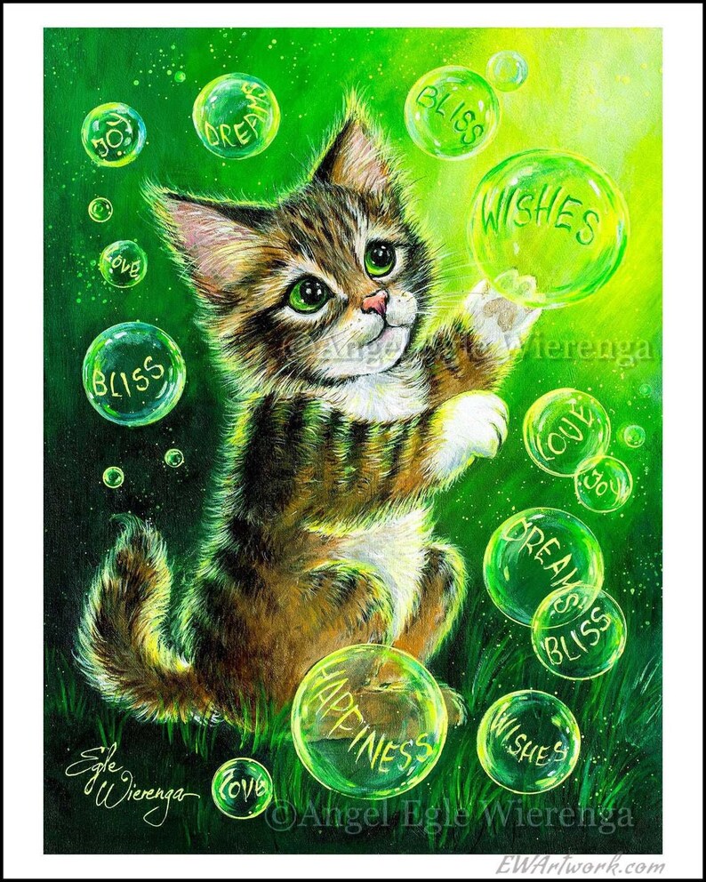 Giclée Prints & CANVASES bubbles Cat With - Etsy