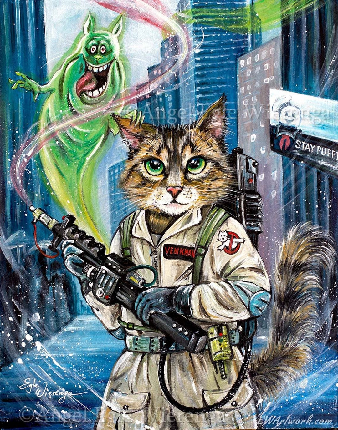 Giclée Prints & CANVASES, "gb Cat", Ghostbusters, Spooky Cat Art ...