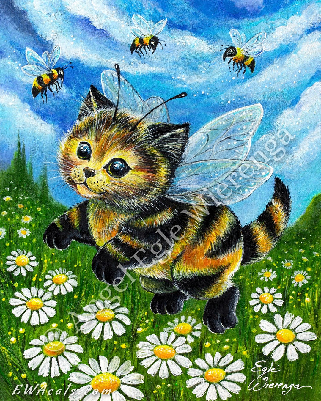 Kitty Bee Giclée Print, Honey Bee Cat Art, Whimsical Home Decor - Etsy
