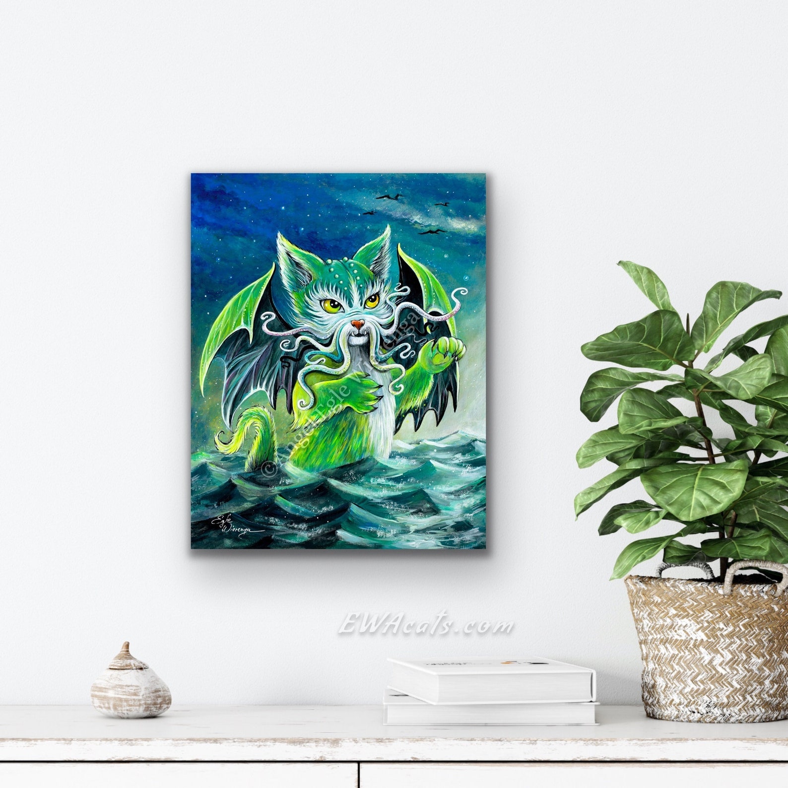 Prints & CANVASES, "cathulhu", Cthulhu Cat, Spooky Cat, Halloween Wall ...