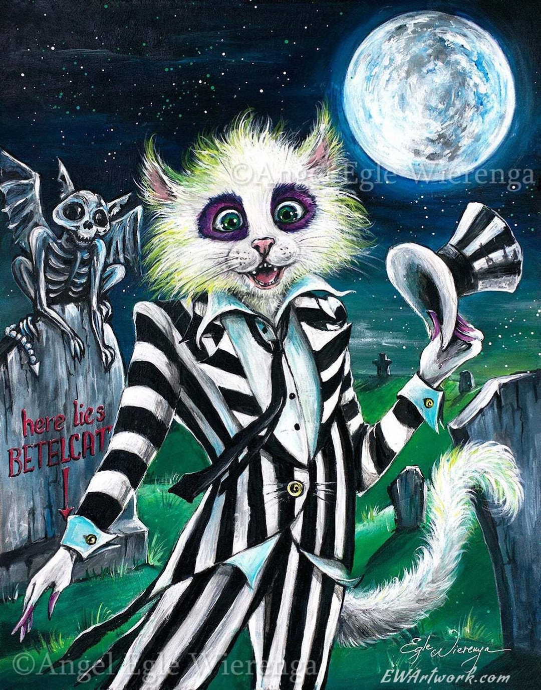 Giclée Prints & CANVASES, beetlecat, Beetlejuice, Spooky Cat Art please ...