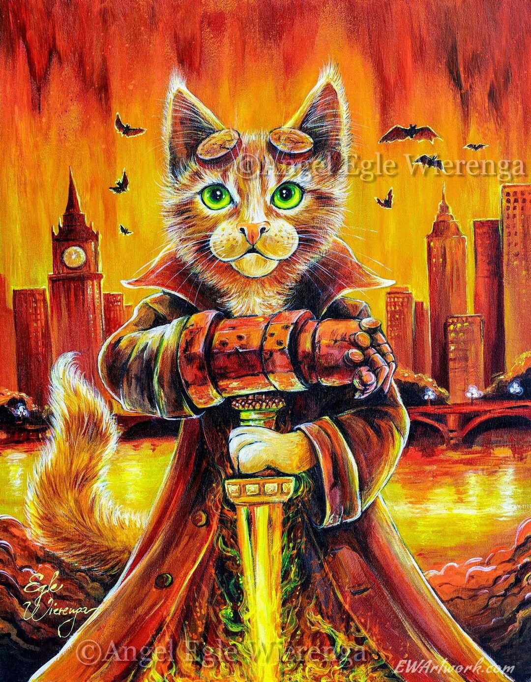 Giclée Prints & CANVASES, "hellboy Kitty", Cat Art (please Read Item ...