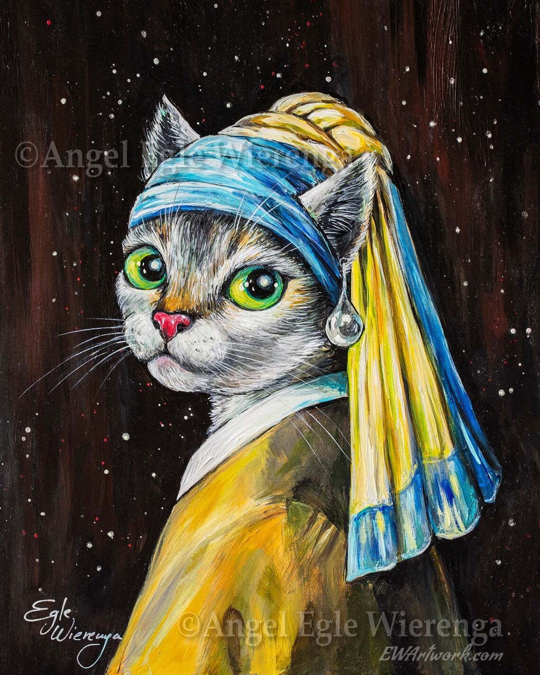 Cat With Pearl Earring Giclée Print, Cat Art, Canvas or Paper - Etsy