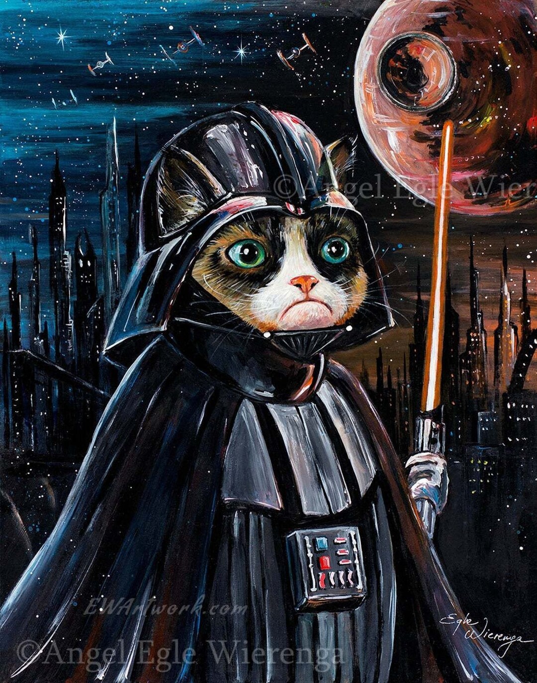 Giclée Prints & CANVASES, "grumpy V Cat", Cat Art (please Read ...
