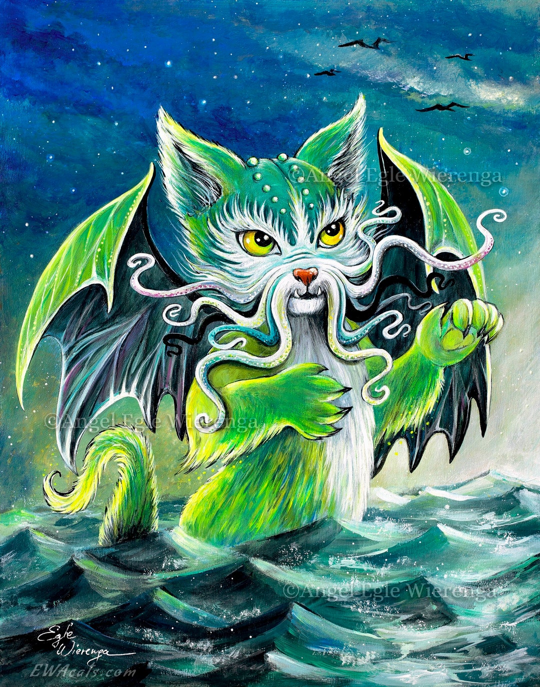 Prints & CANVASES, "cathulhu", Cthulhu Cat, Spooky Cat, Halloween Wall ...