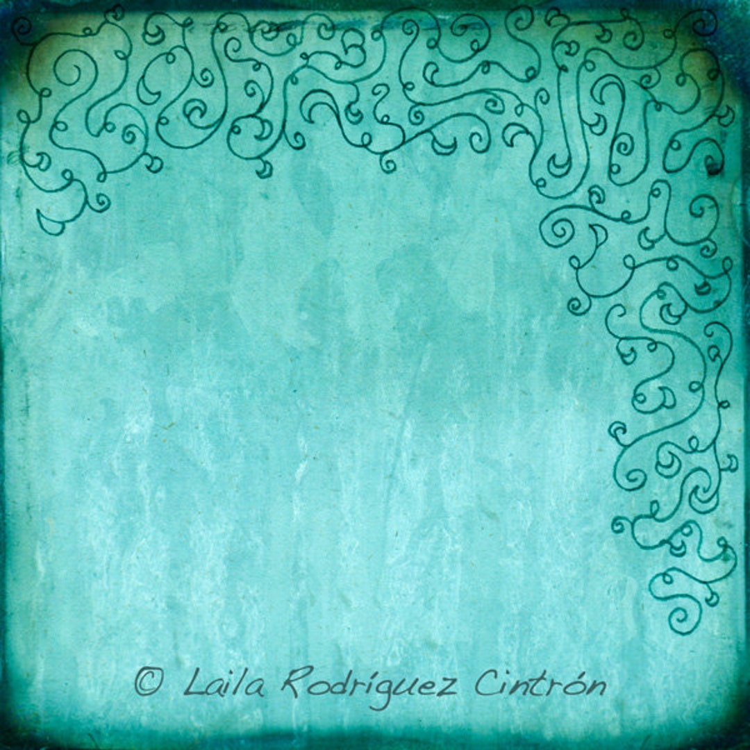 Digital Art Texture: Corner Vine Drawing in Teal - Etsy
