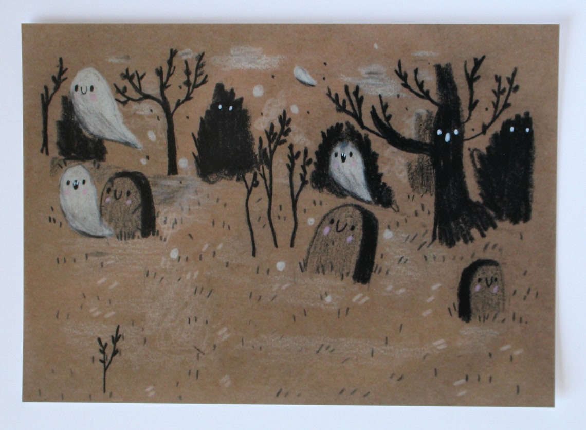 Graveyard Ghosts Print - Etsy