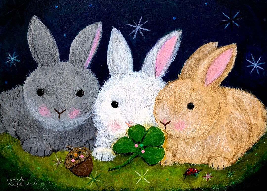 Good Luck Rabbits Print - Etsy