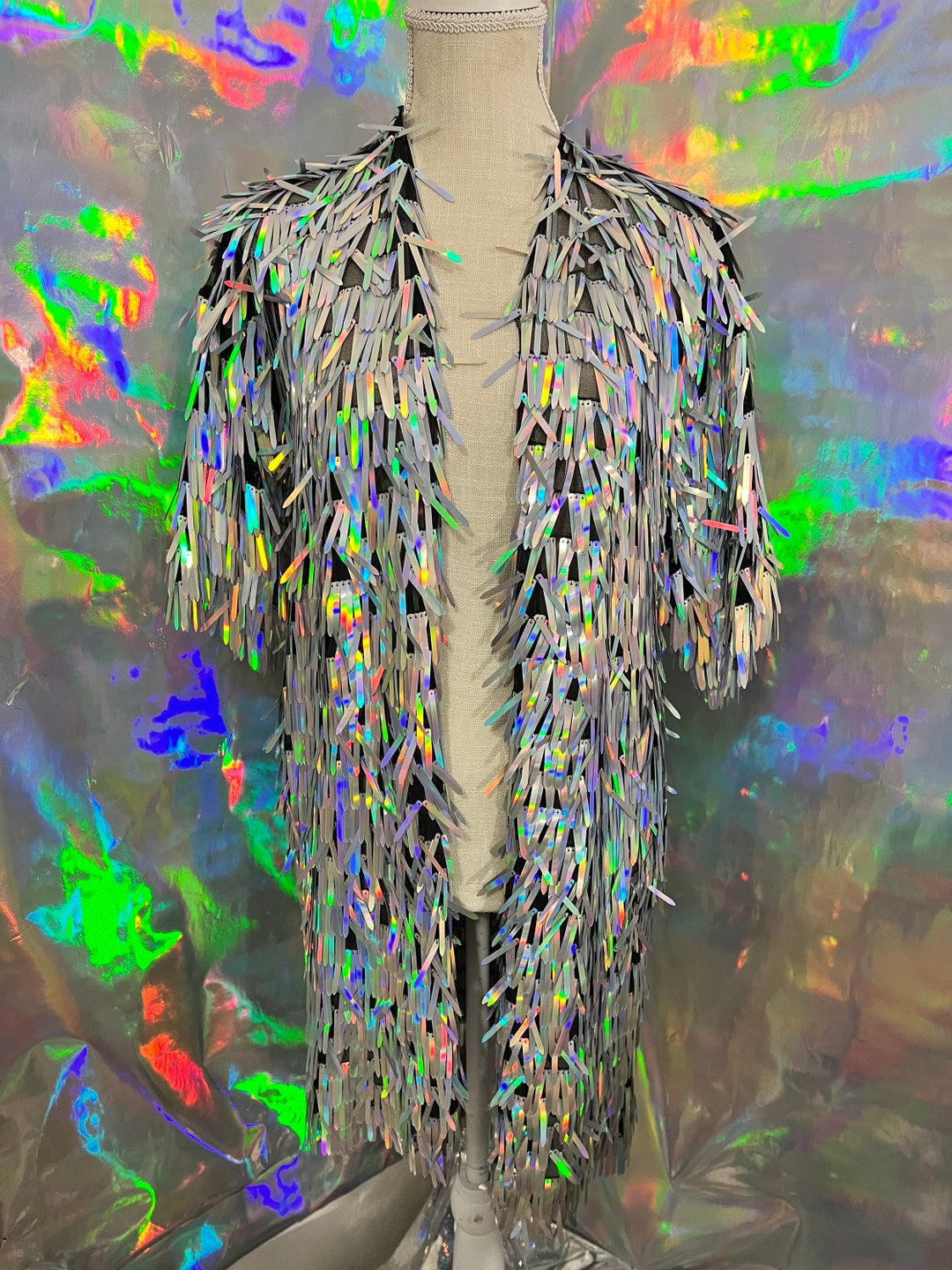 Mid Length Holographic Sword Sequin Robe 3/4 Sleeve / Sequin Robe ...