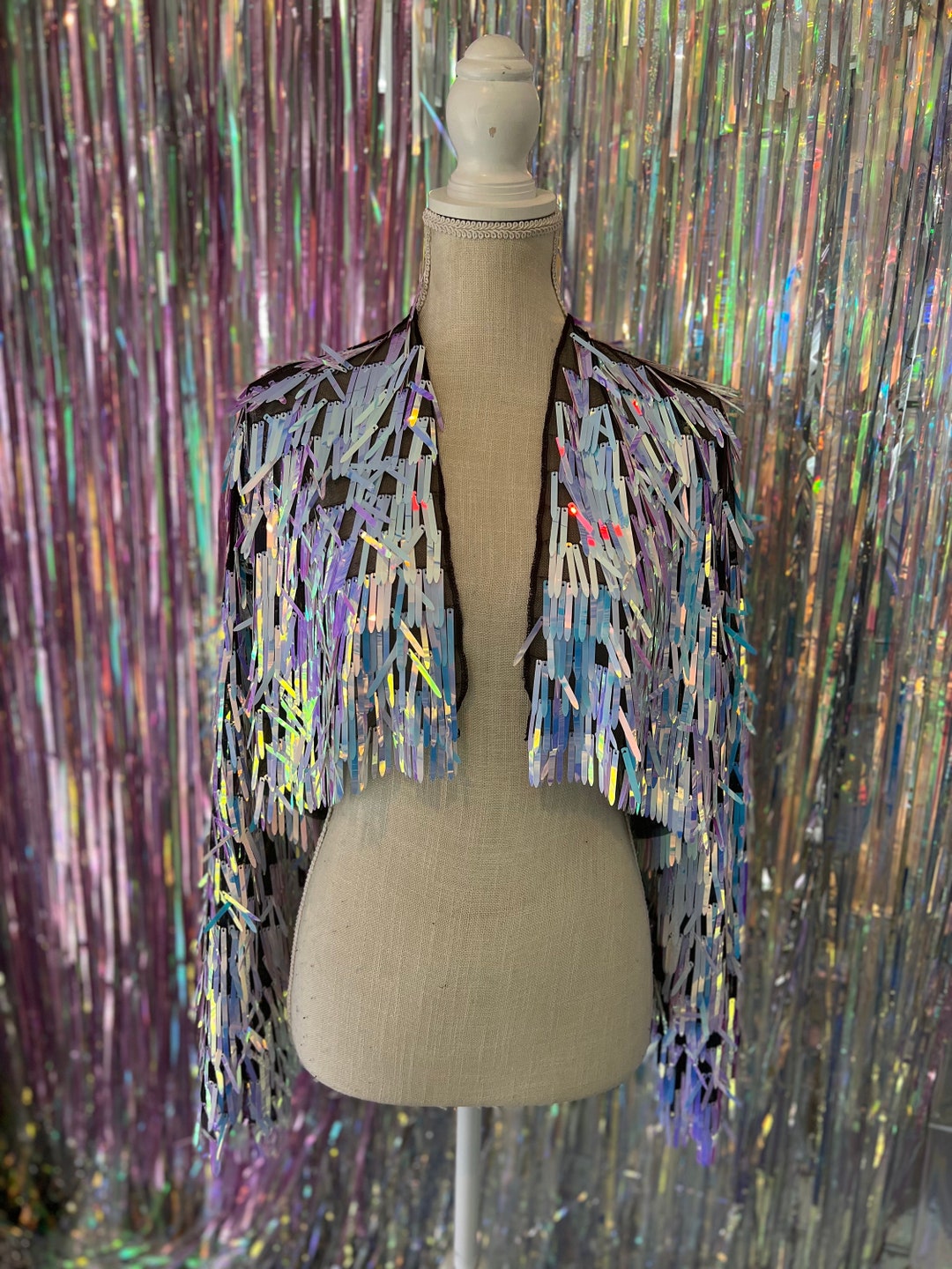 Iridescent Sword Sequin Jacket • Tinsel Jacket • Sequin Fabric • Rave ...