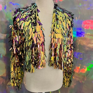 Purple Iridescent Sword Sequin Jacket • Tinsel Jacket • Sequin Fabric ...