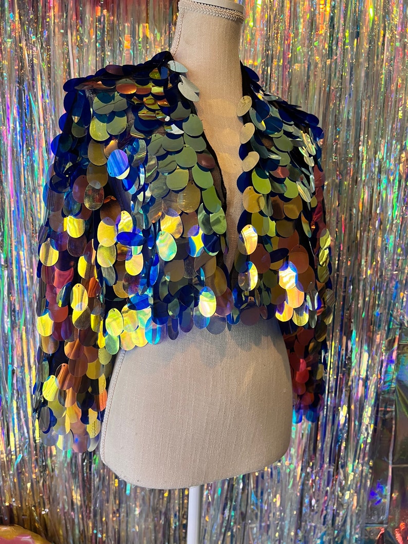 Blue and Gold Iridescent Sequin Jacket / Sequin Kimono/ Tinsel - Etsy