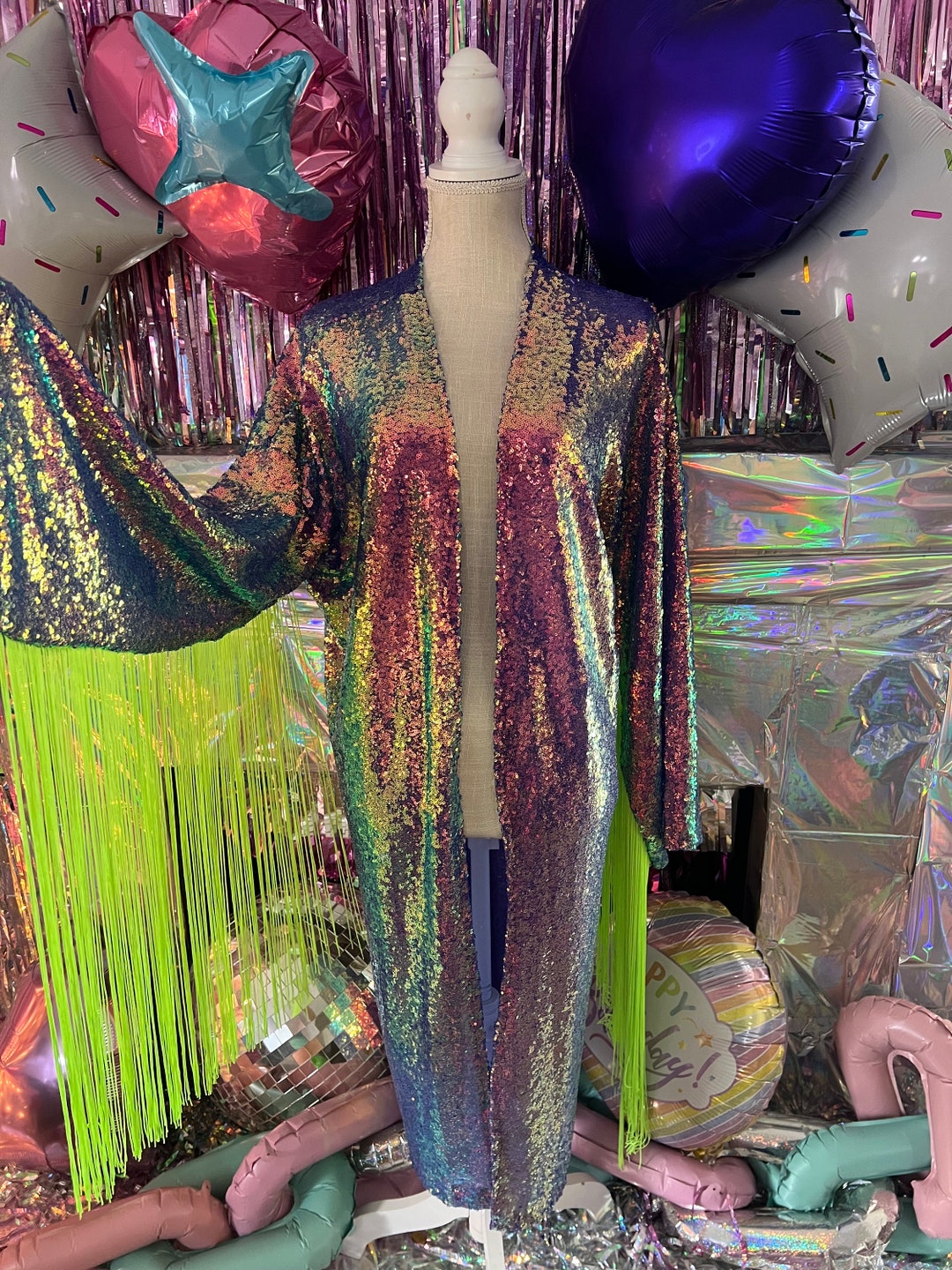 Iridescent Sequin Robe With Fringe • Festival Western Wear - Etsy