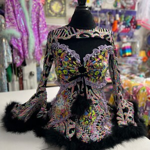 Sequin Rave Bolero • Fluff Trim • Shrug • Bralette • High Waist Bottoms ...