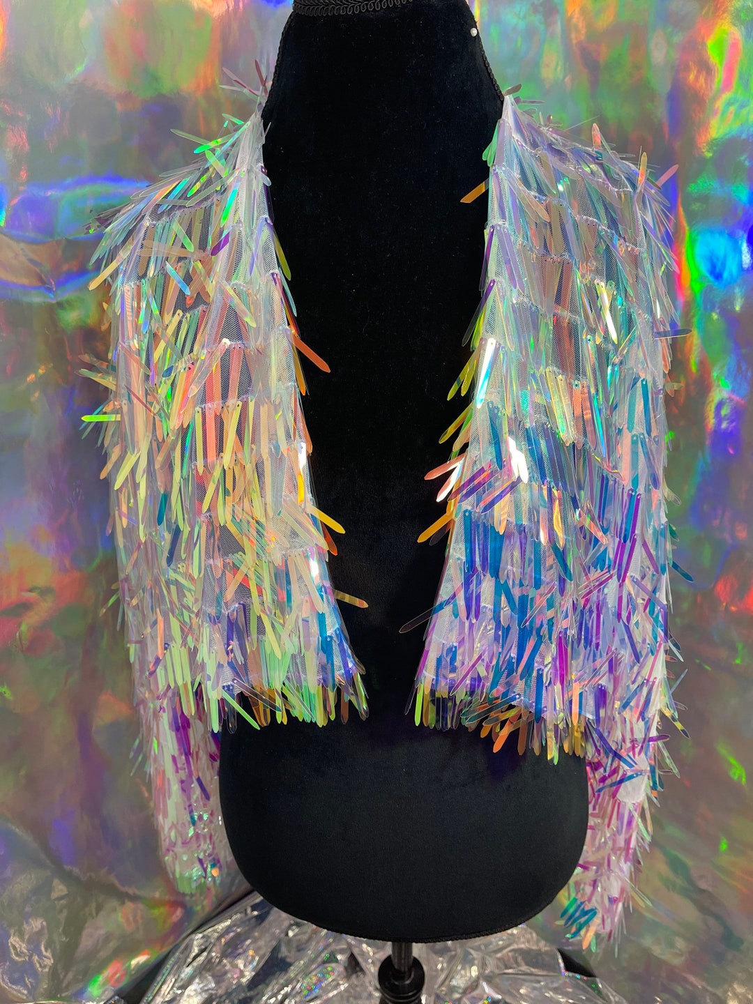 Iridescent Sword Sequin Jacket Tinsel Jacket Sequin Fabric Rave ...