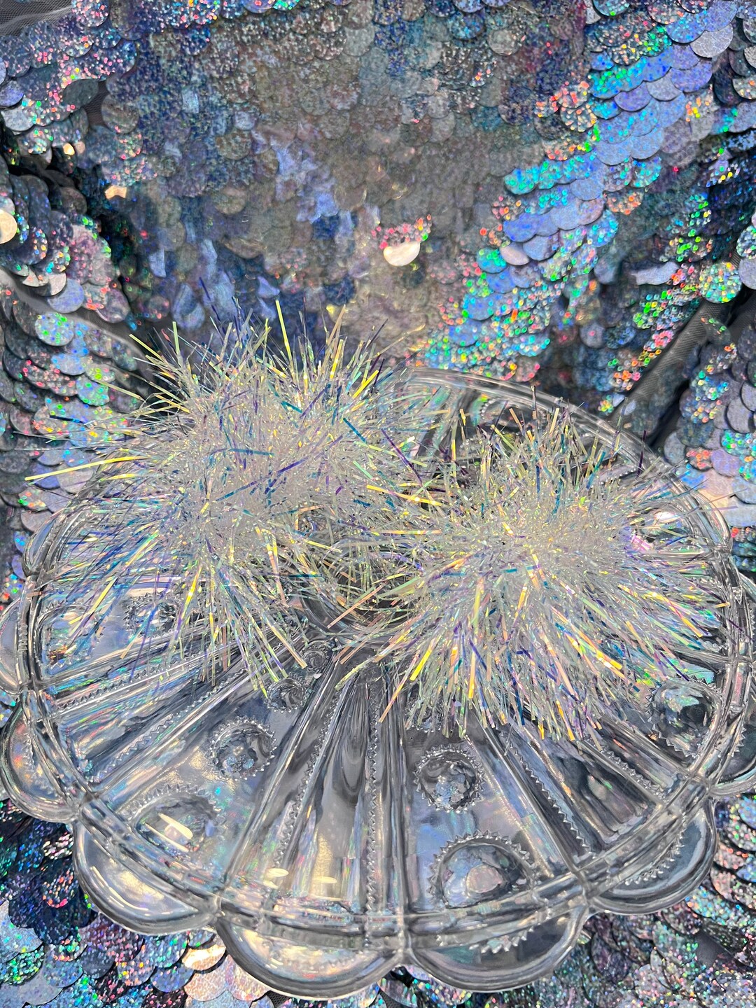 Iridescent Hair Pom Poms! Festival Head Wear. Tinsel Hair Clips ...