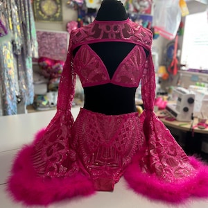 Sequin Rave Bolero • Fluff Trim • Shrug • Bralette • High Waist Bottoms ...