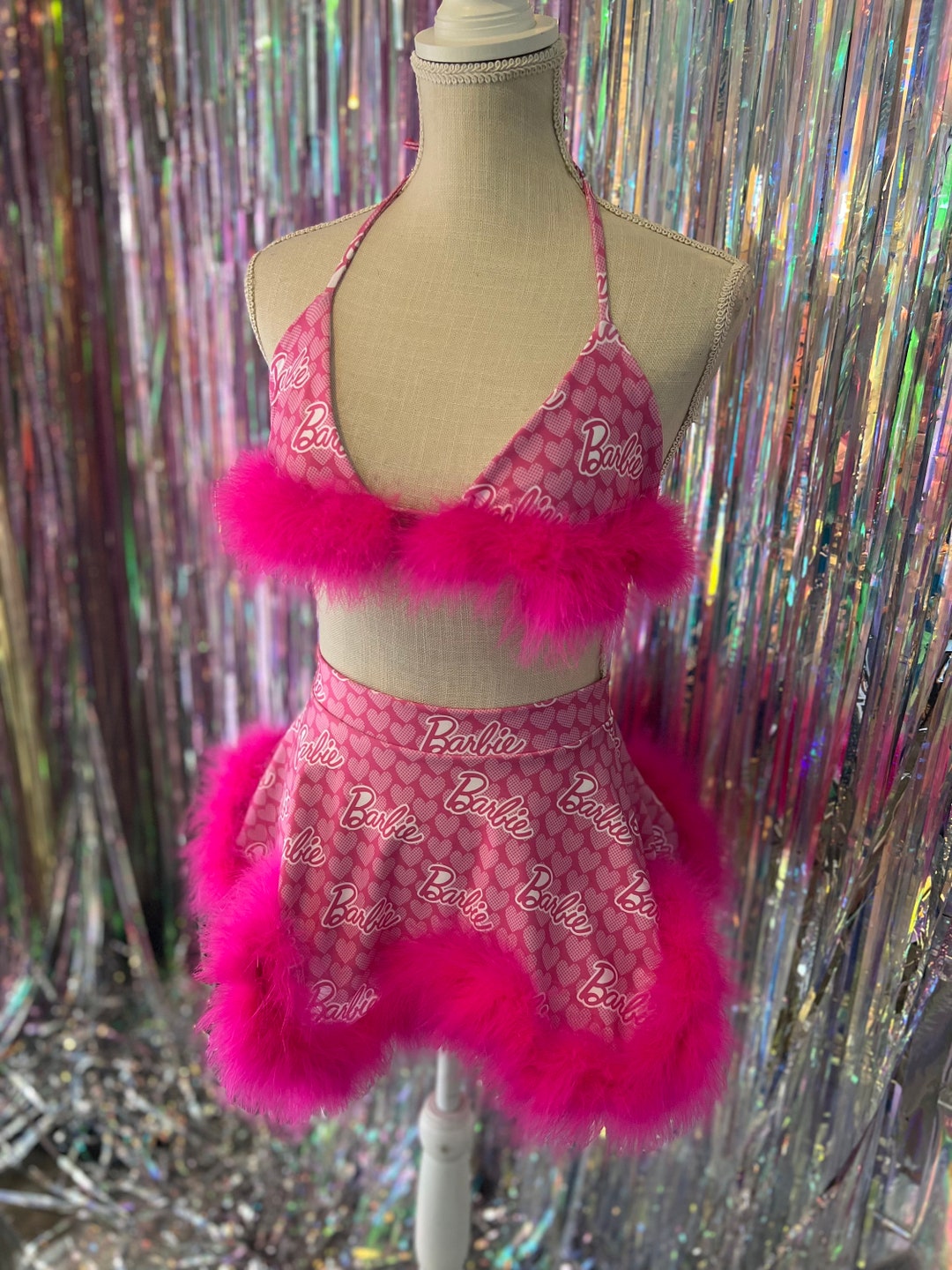 Custom Fluff Trim Top and Skirt Set • Rave Outfit - Etsy