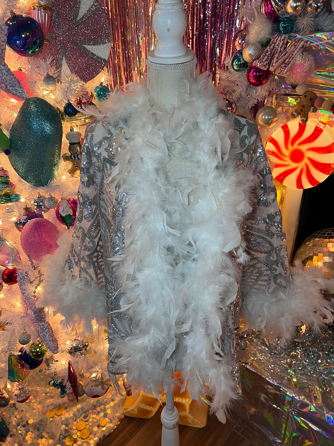 Feather Robe• Sequin Jacket • Sequin Robe • Disco • Feather Trim Robe ...