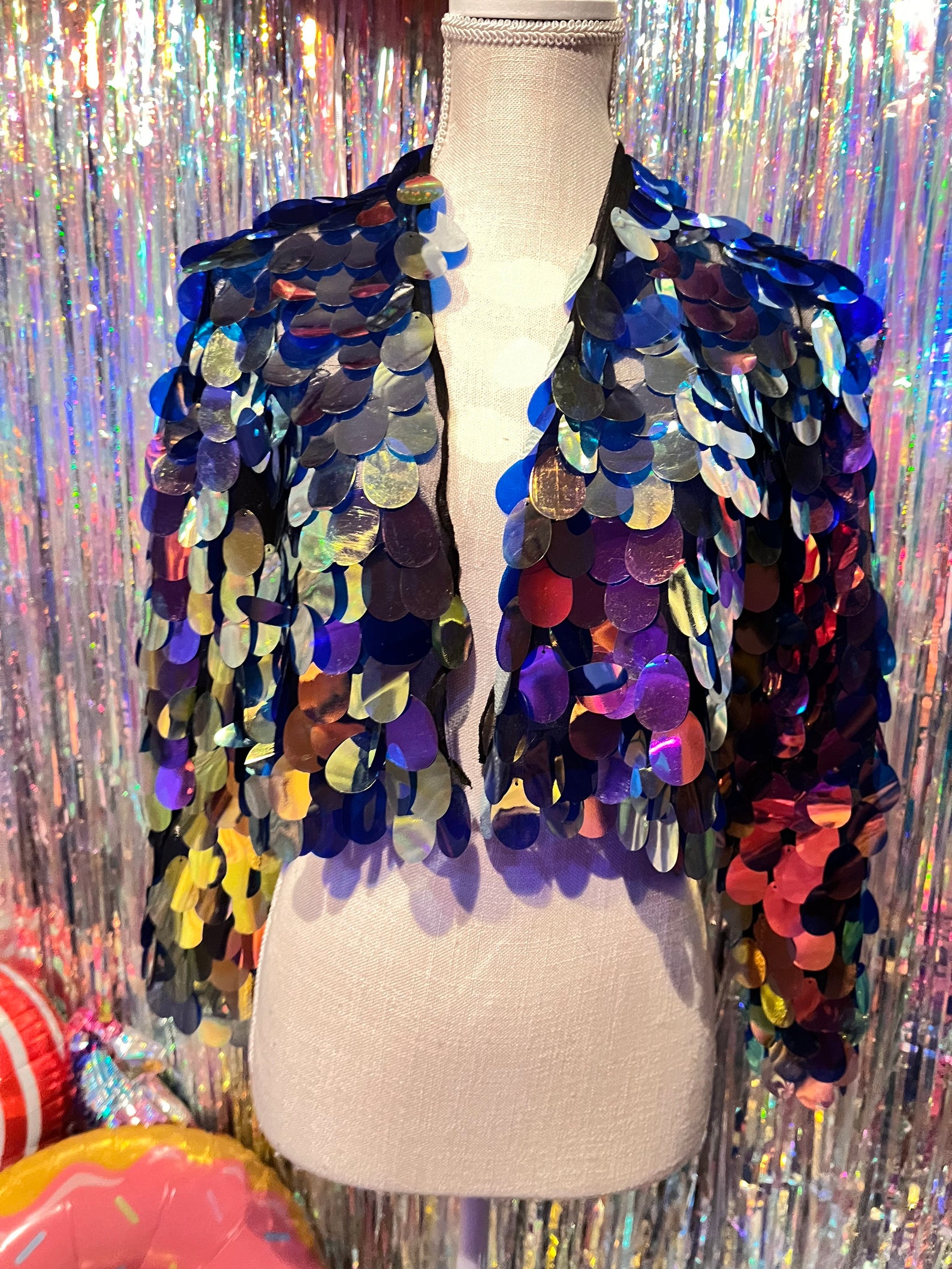 Blue and Gold Iridescent Sequin Jacket / Sequin Kimono/ Tinsel - Etsy
