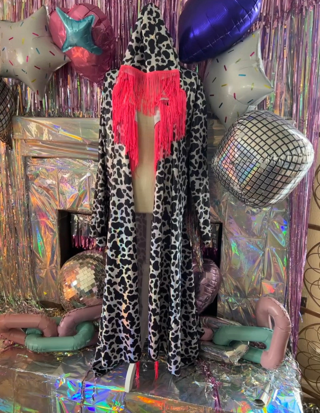 Holographic Cow Print Robe With Fringe Sleeves • Cow Robe • Western ...