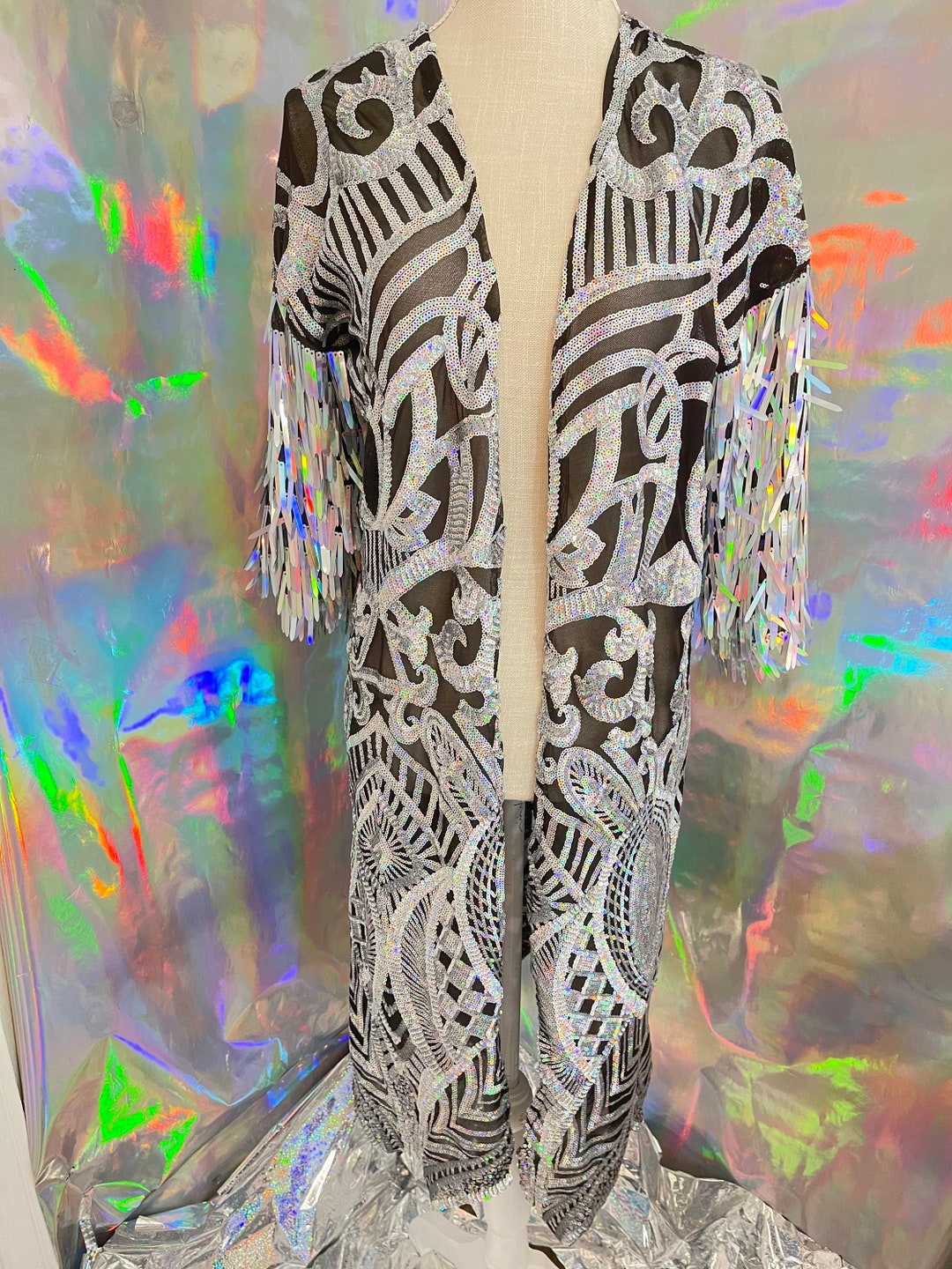 Boho Chic Jacket/ Mesh Plus Sequin Jacket / Sequin Robe / Tinsel Jacket ...