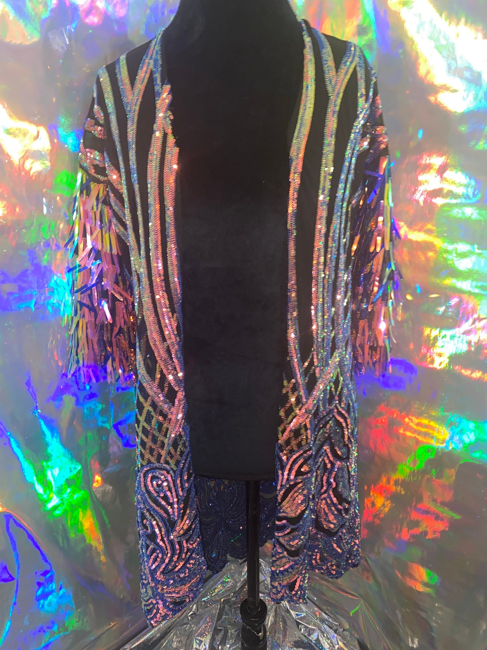 Boho Chic Jacket/ Mesh Plus Sequin Jacket / Sequin Robe/ Tinsel Jacket ...