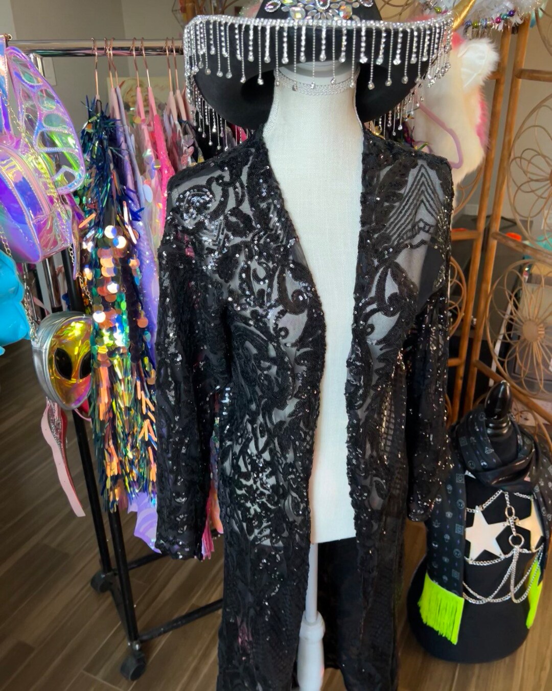 Black Western Chic Robe • Boho Chic Robe • Mesh Plus Sequin Jacket ...