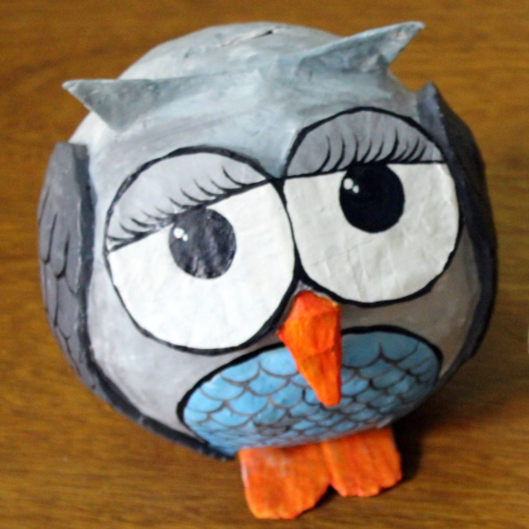 Paper Mache Piggy Bank, Owl Money Bank, Handmade Painted Owl Bank - Etsy
