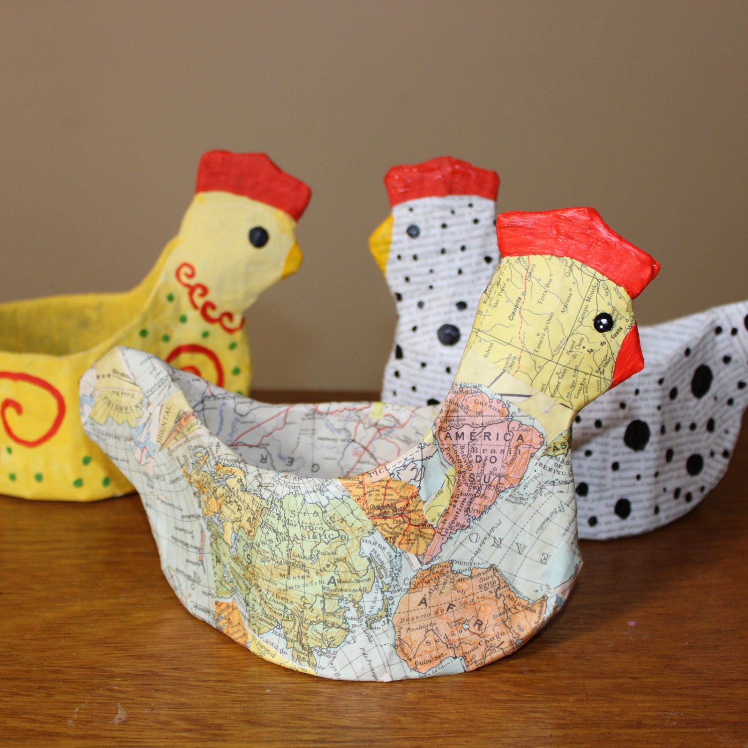 Basket Hen Papier Mache Egg Basket Retro Handmade Ornament - Etsy
