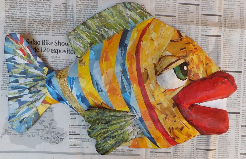 Fish Dreamer Wall Decoration Made From Paper Mache and Collage - Etsy
