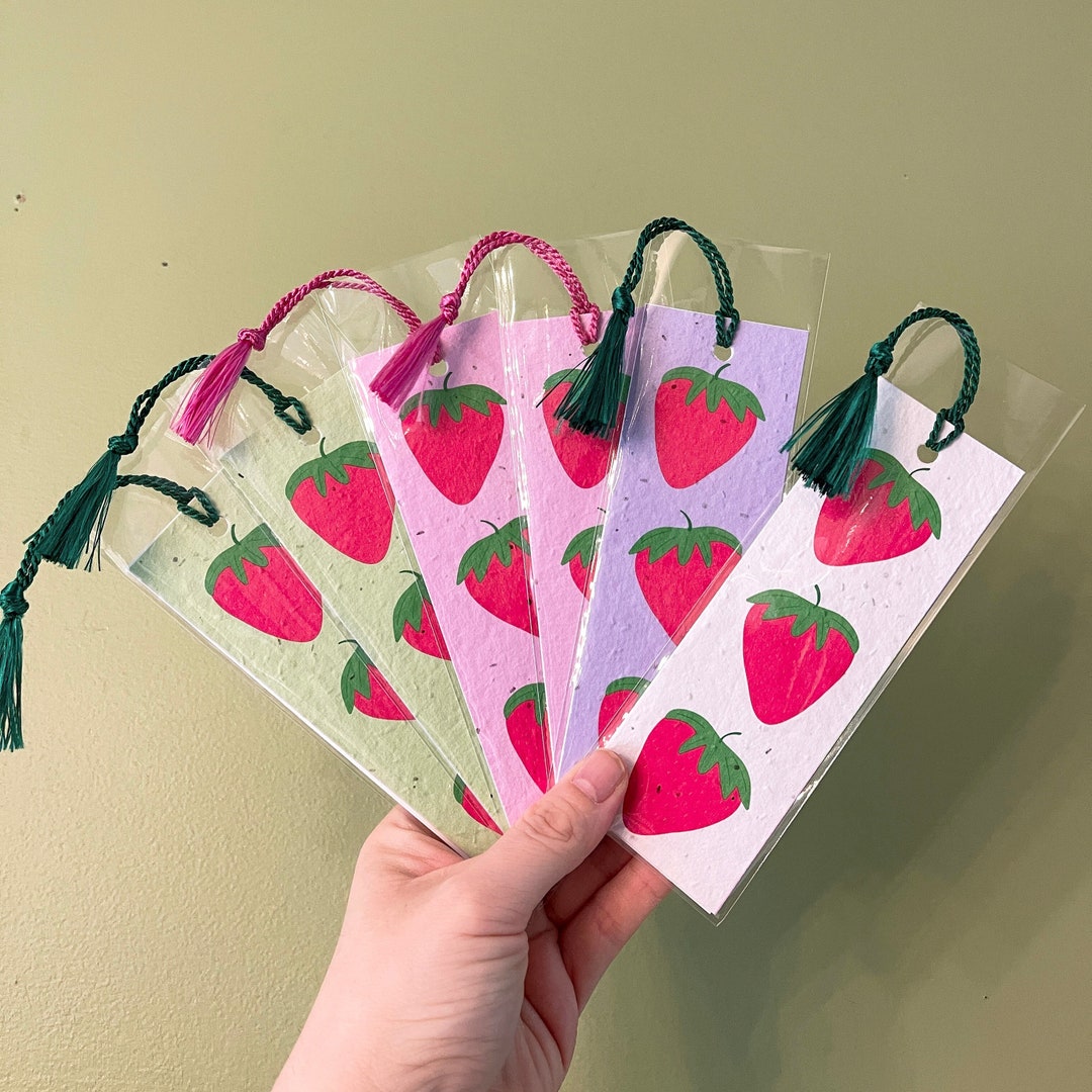 Seed Paper Bookmark, Plantable Wildflower Bookmark, Strawberry Print ...