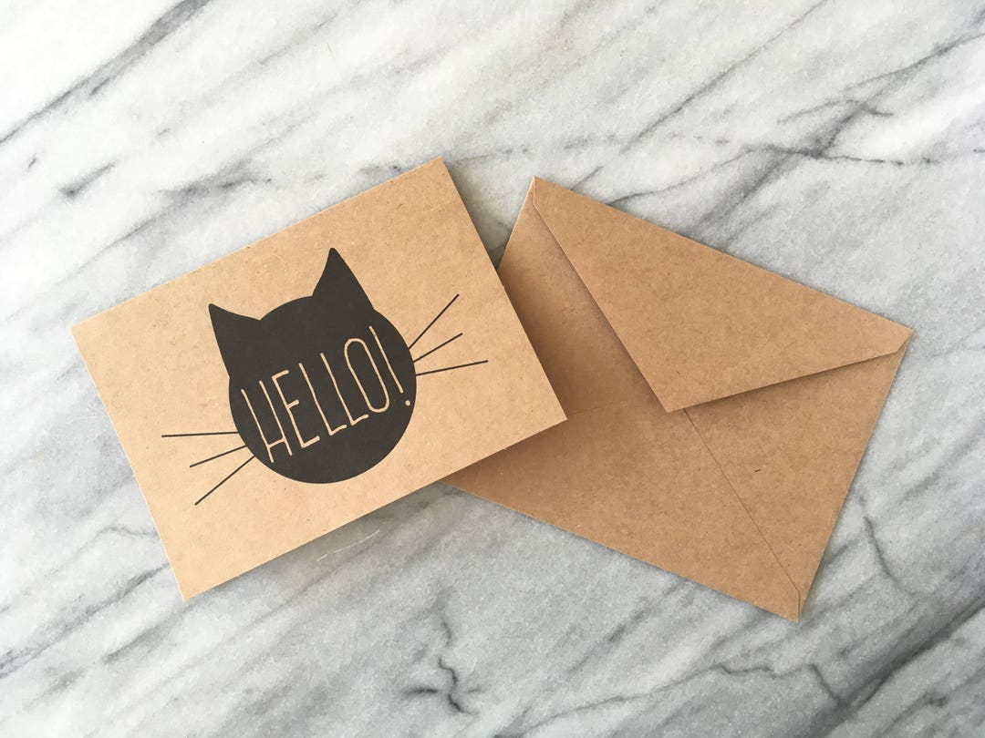 Cute Cat Hello Card, Kraft Greeting Card, Cat Lover Gift - Etsy