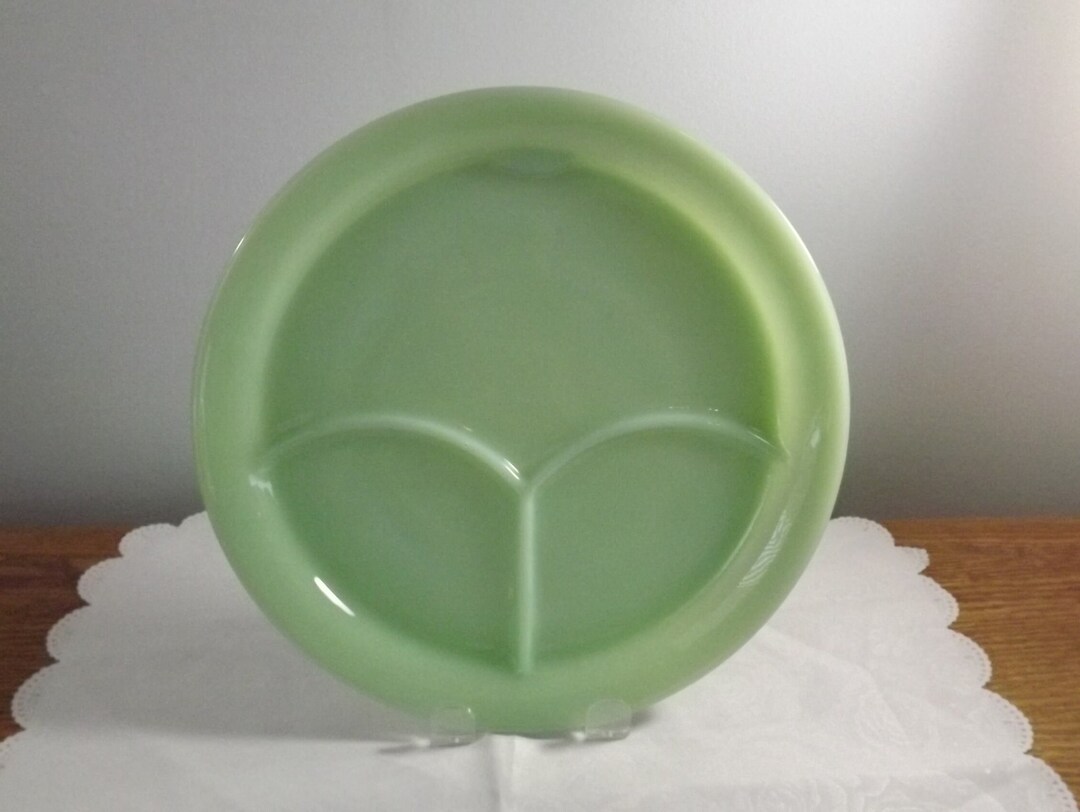 Vintage FIRE King Green Jadeite TRI- Divided Serving Plate, Heavy ...