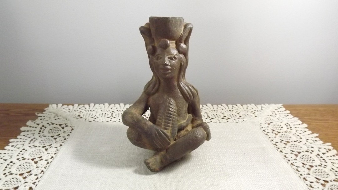 Vintage Seated Primitive Figure With Maize, Clay Pottery Statue - Etsy