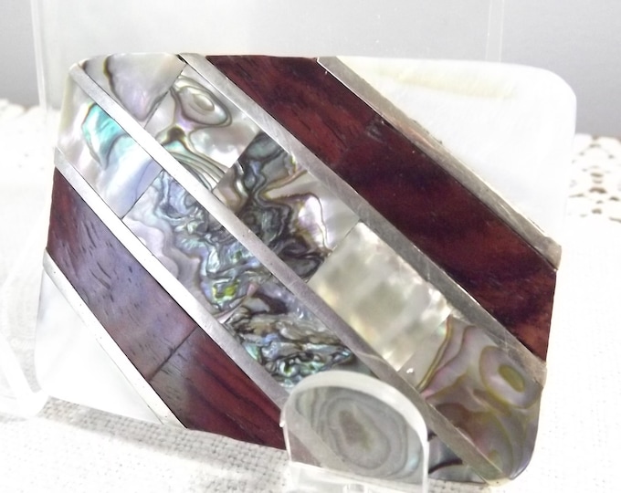 Vintage Mexico Belt Buckle, Abalone Shell With Wood and Silver Inlay ...
