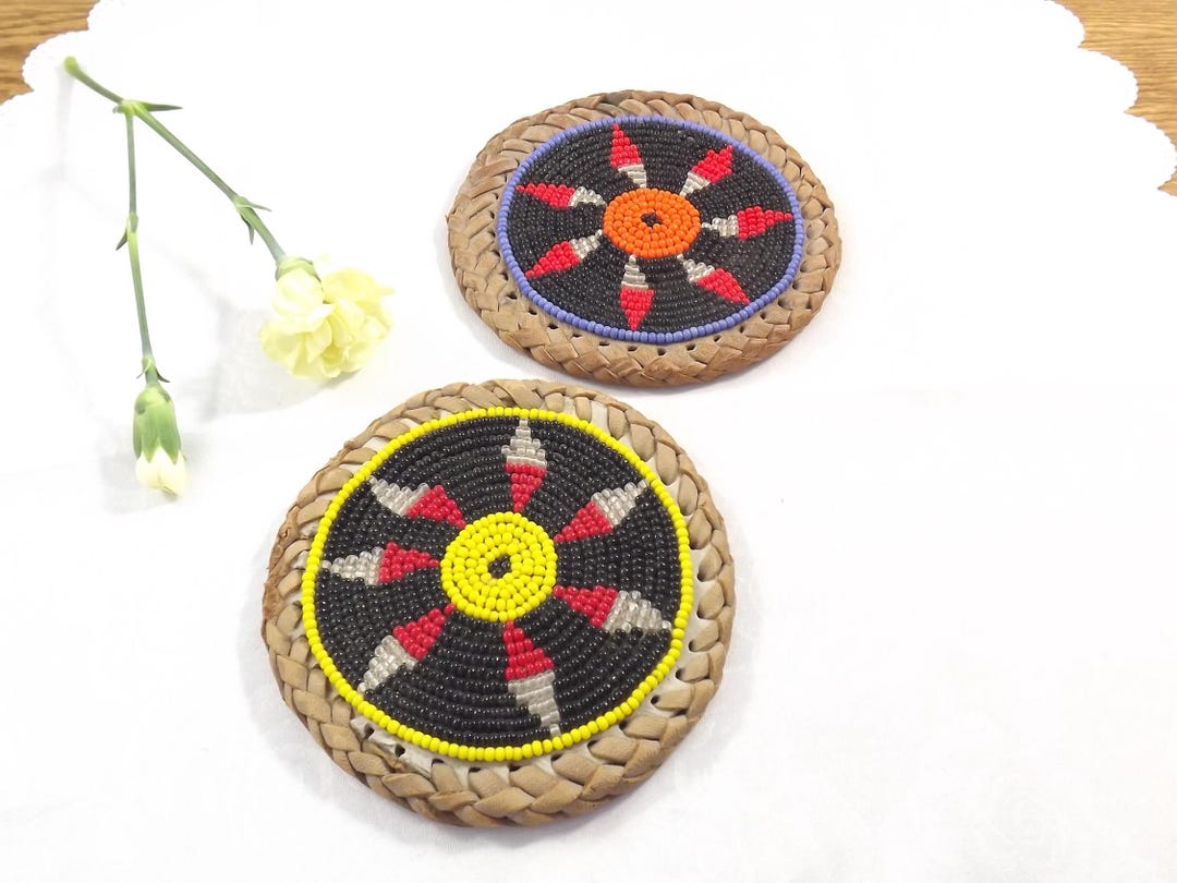2 Beaded Mug Mats, Kenya Maasai Art Work Coasters, 1998 - Etsy Canada