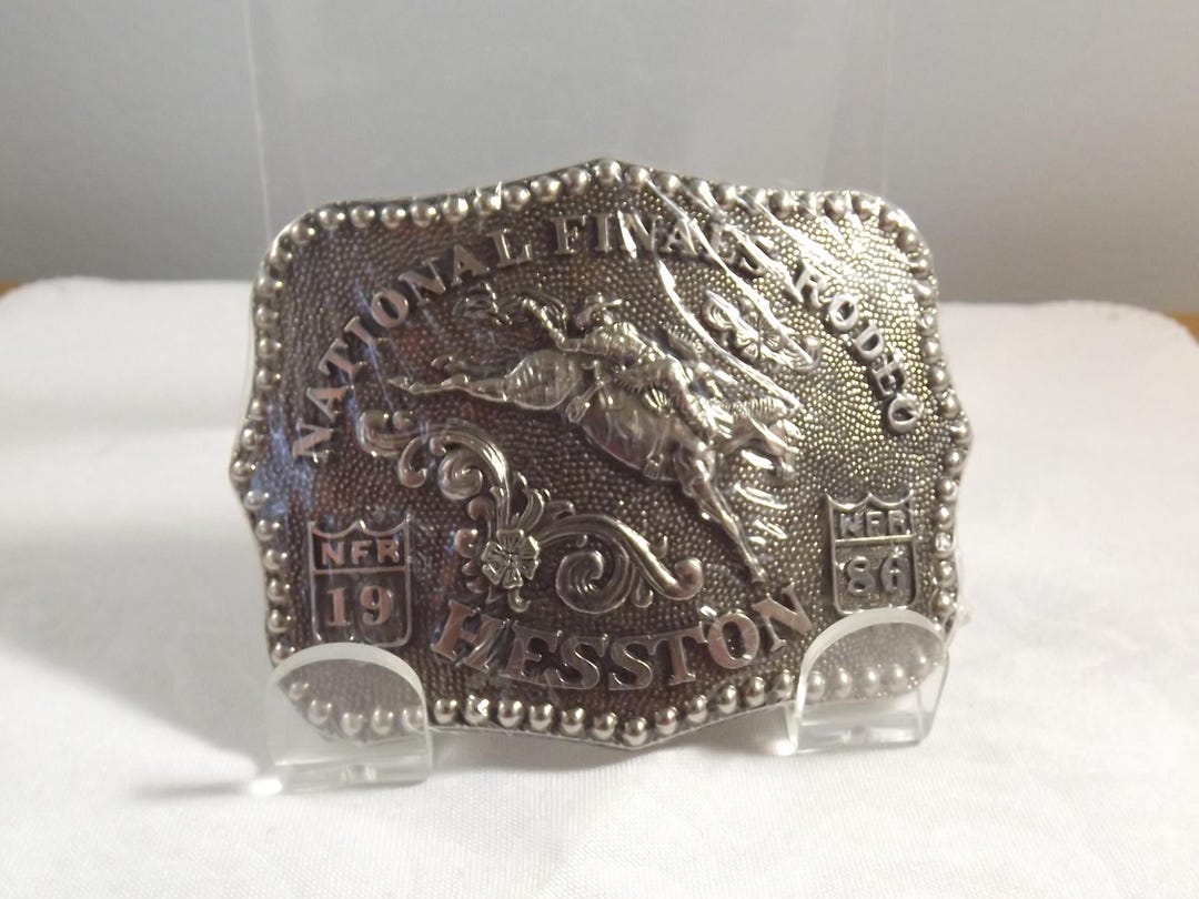 National Finals Rodeo Miniature Belt Buckle 1986 Hesston Cowboy Buckle ...