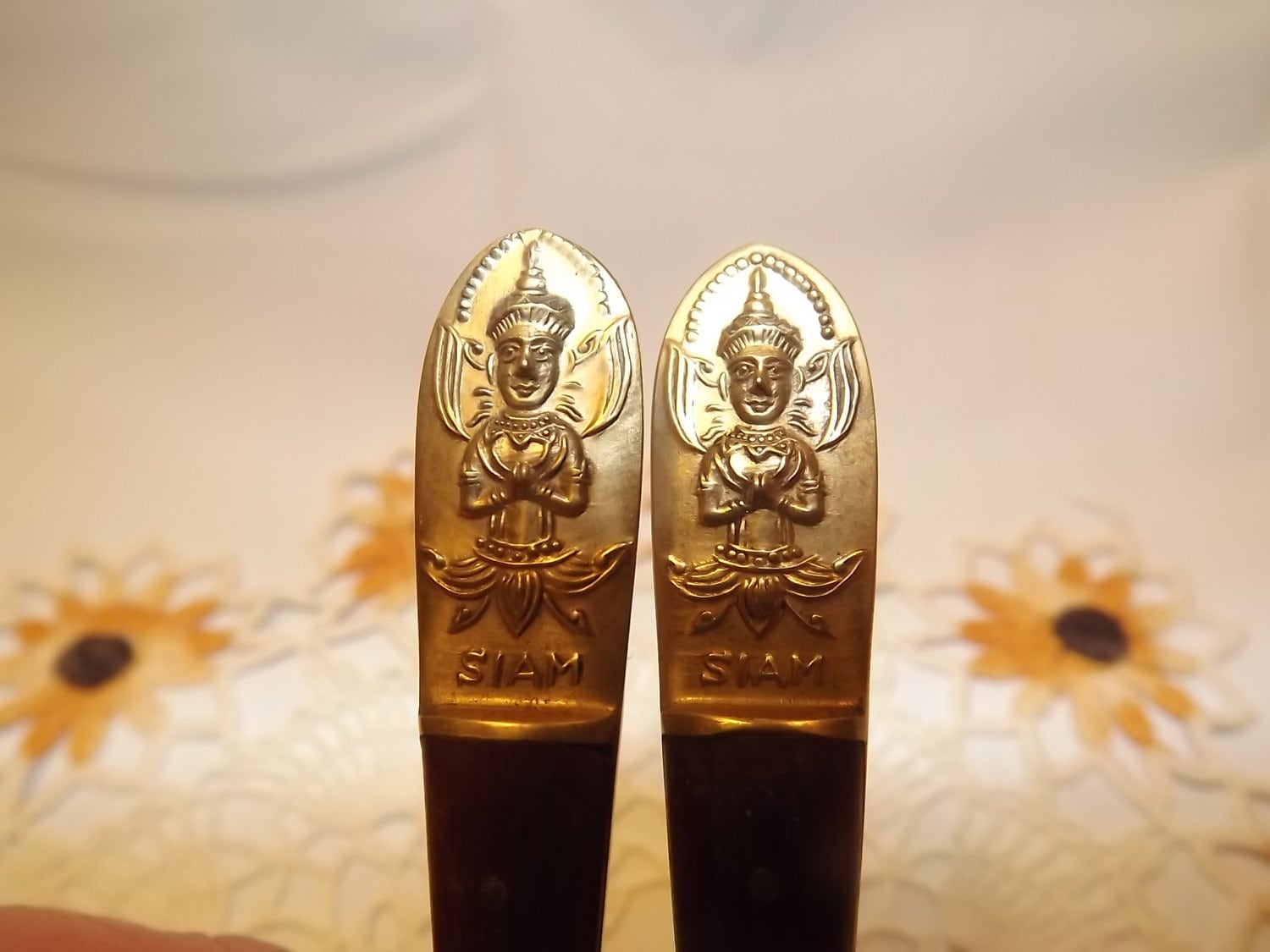 Vintage SIAM Thailand Brass and Wood Serving Fork and Spoon | Etsy